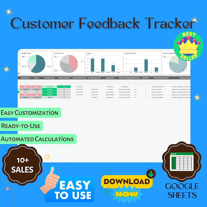 Customer Feedback Tracker Template, Editable Google Sheets, Feedback ...