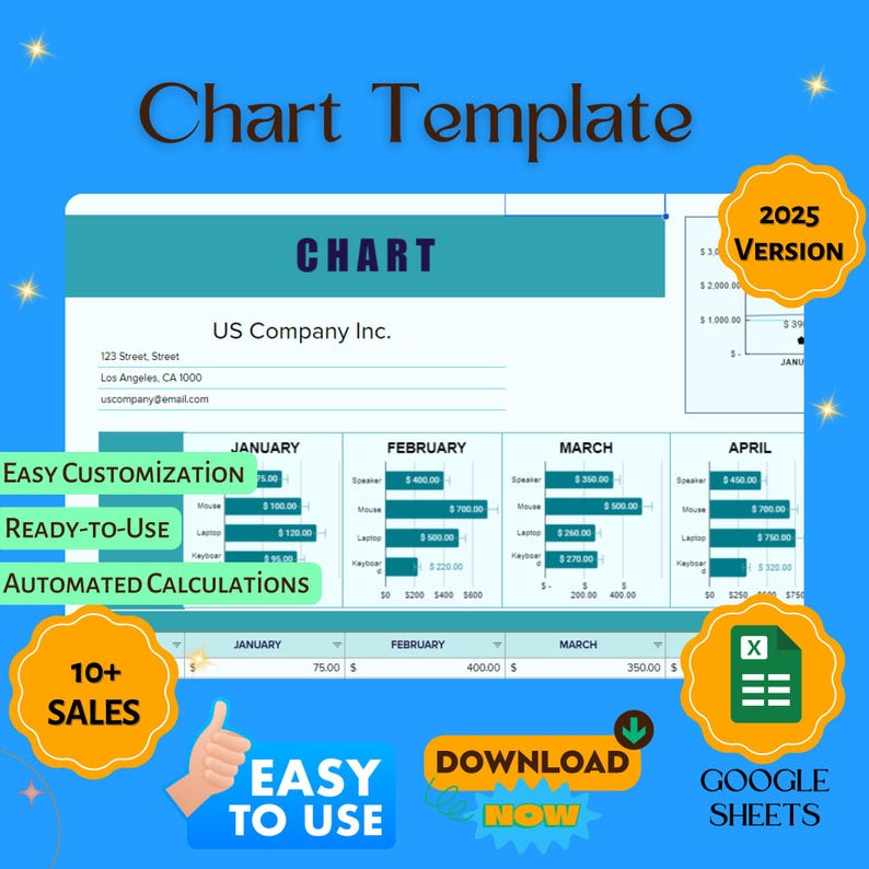 Editable Chart Template for Google Sheets & Excel, Data Visualization ...