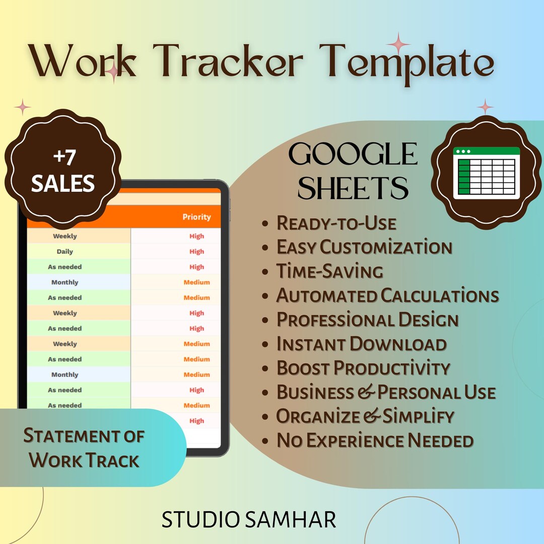 Work Tracker Template Google Sheets Task Log Project Progress Tracker ...