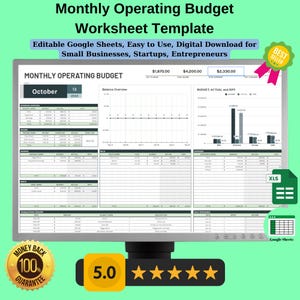 Monthly Operating Budget Worksheet Template, Editable Google Sheets ...