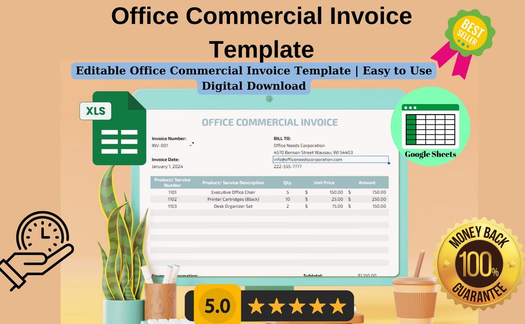 Editable Commercial Invoice Template: Google Sheets (digital Download ...