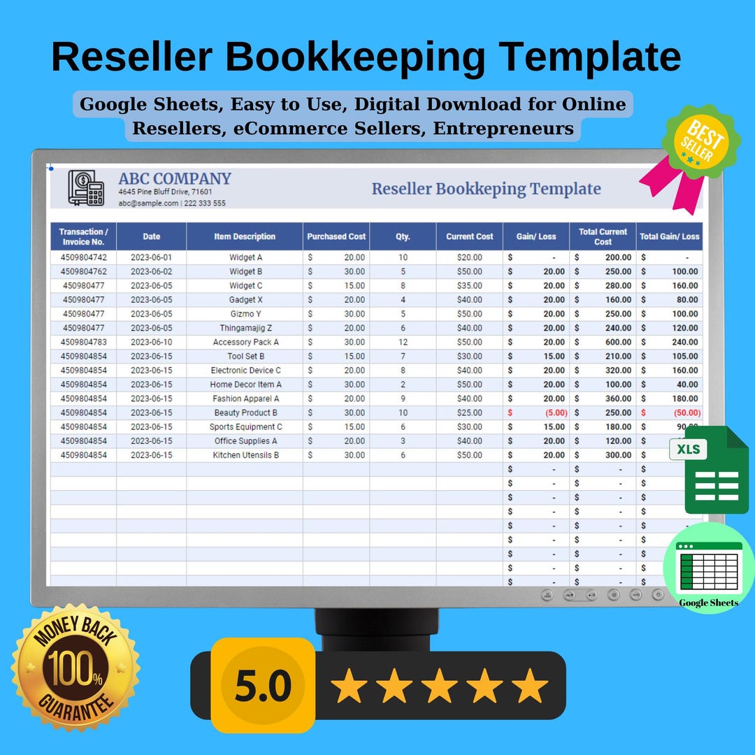 Reseller Bookkeeping Template, Editable Google Sheets, Easy to Use ...
