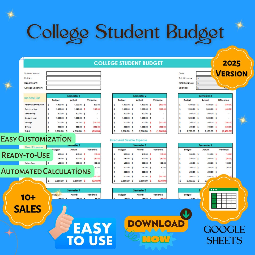 College Student Budget Template, Editable Google Sheets Digital ...