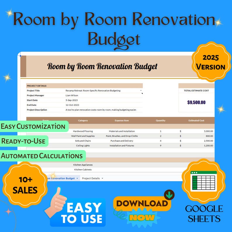 Room by Room Renovation Budget Template, Home Remodel Cost Planner ...