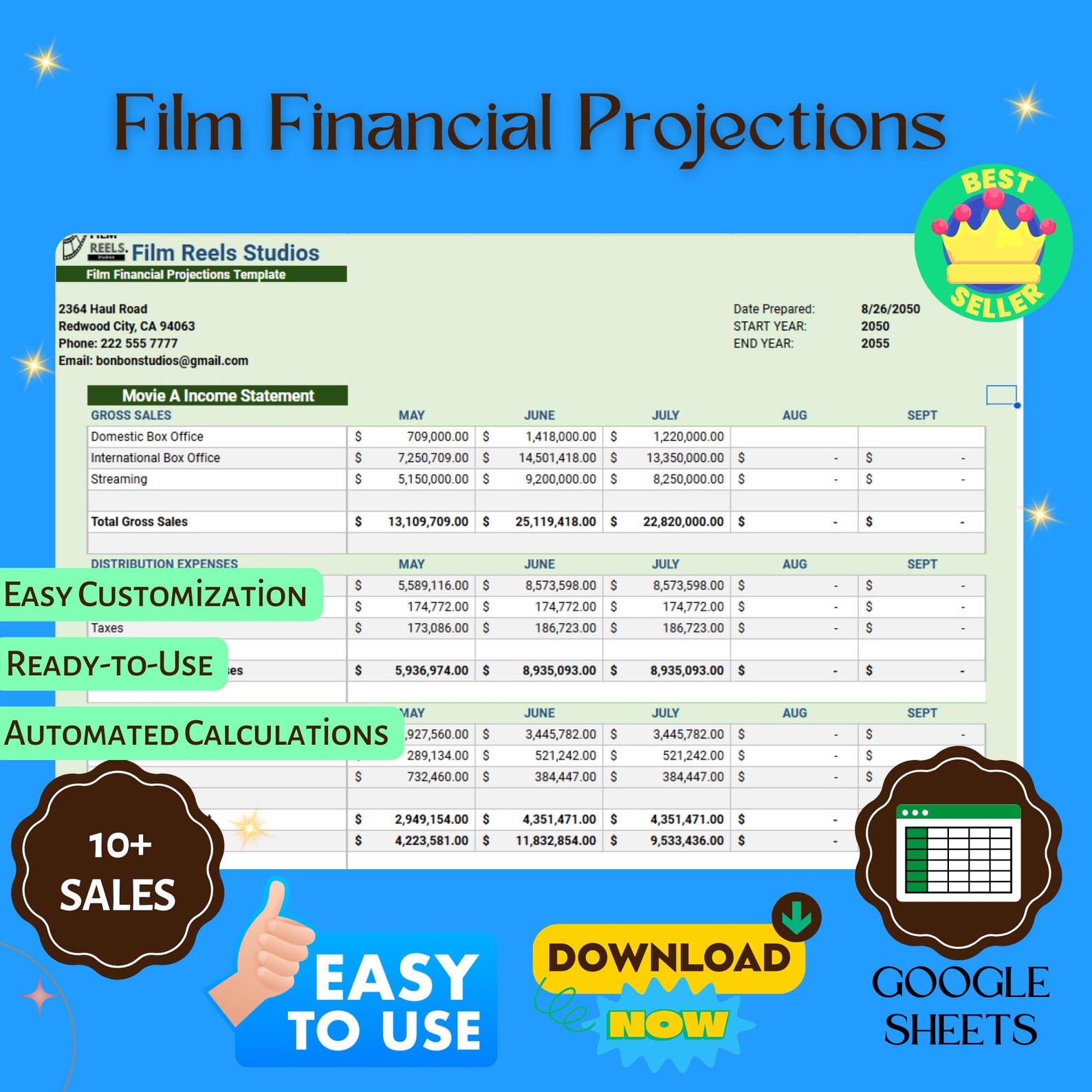 Film Financial Projections Template, Editable Film Budget Template ...