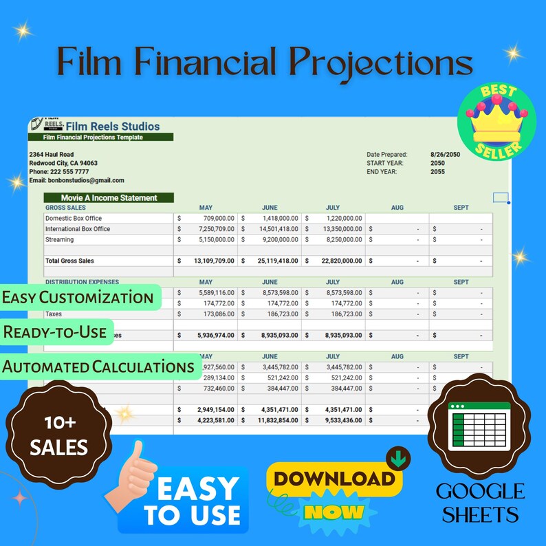 Film Financial Projections Template, Editable Film Budget Template ...