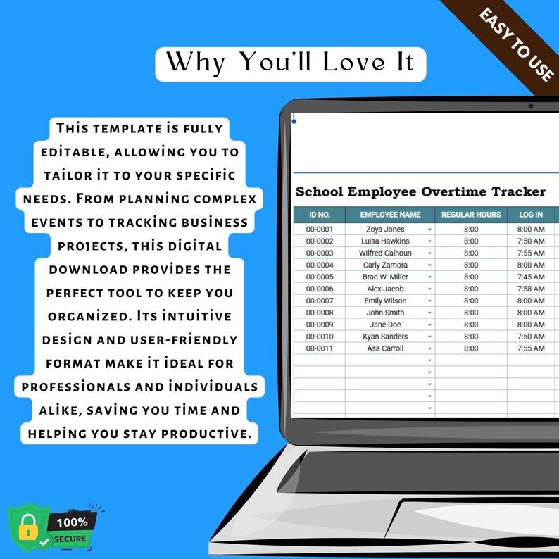 School Employee Overtime Tracker Template, Teacher Timesheet, HR ...