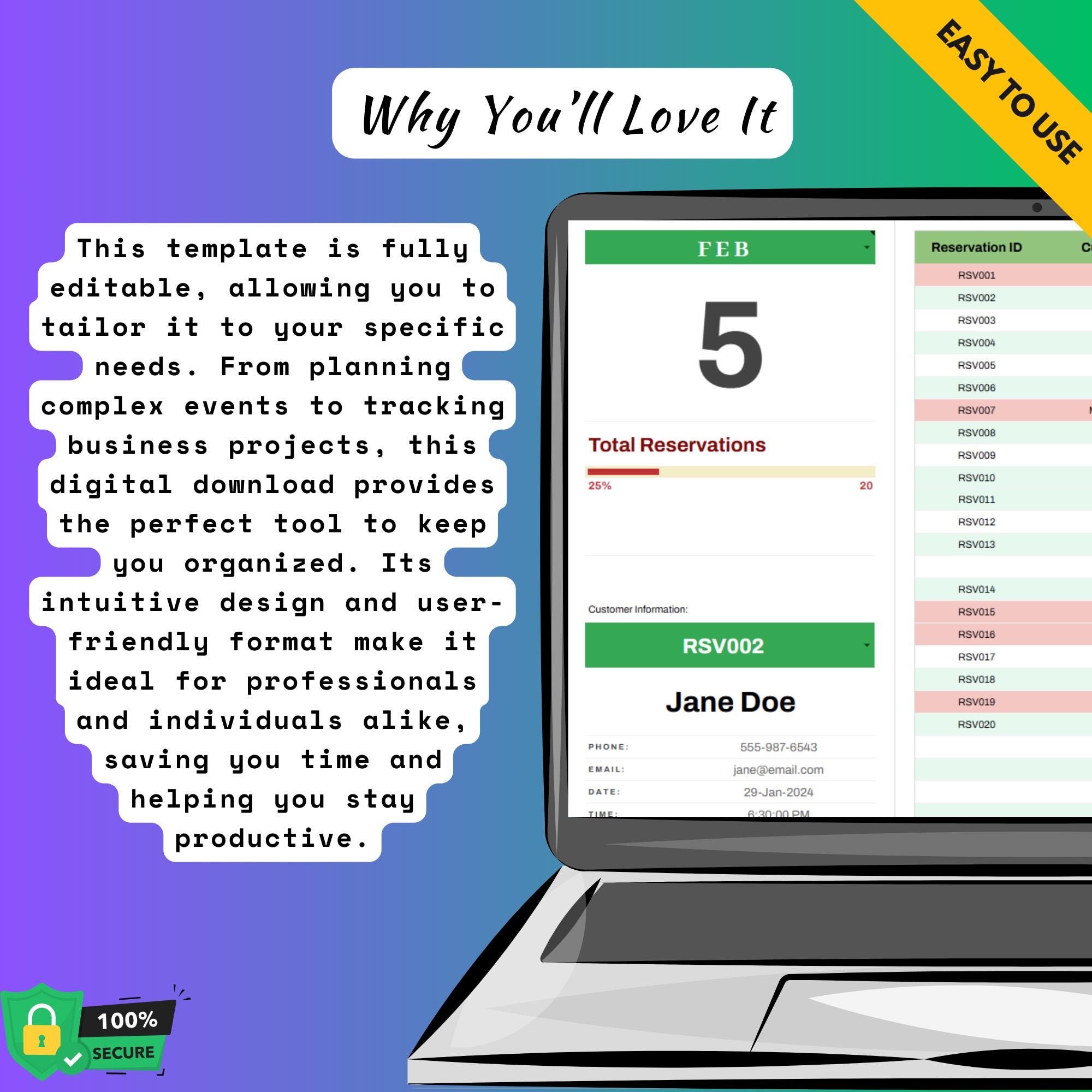 Restaurant Reservation Template,google Sheets Booking Tracker,digital ...