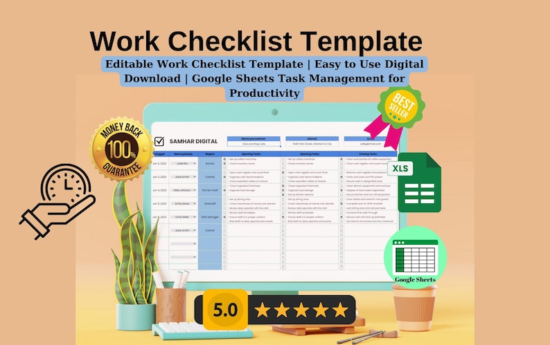 Editable Work Checklist Template | Easy to Use Digital Download ...