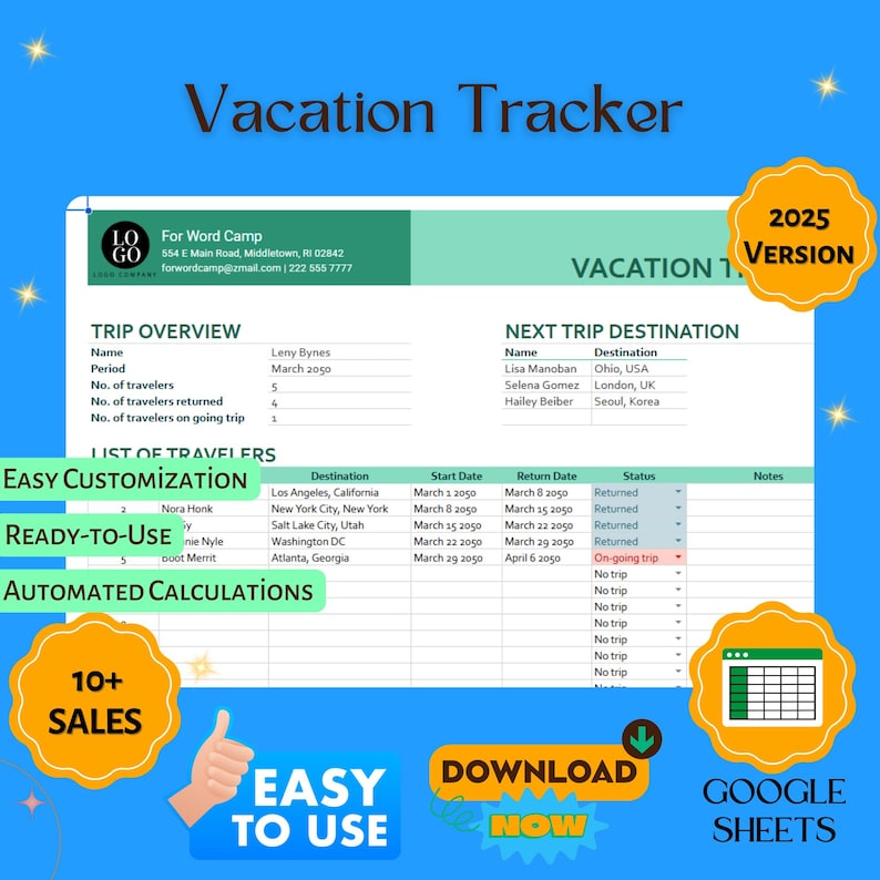 Vacation Tracker Template: Employee Time-off Google Sheet (digital ...