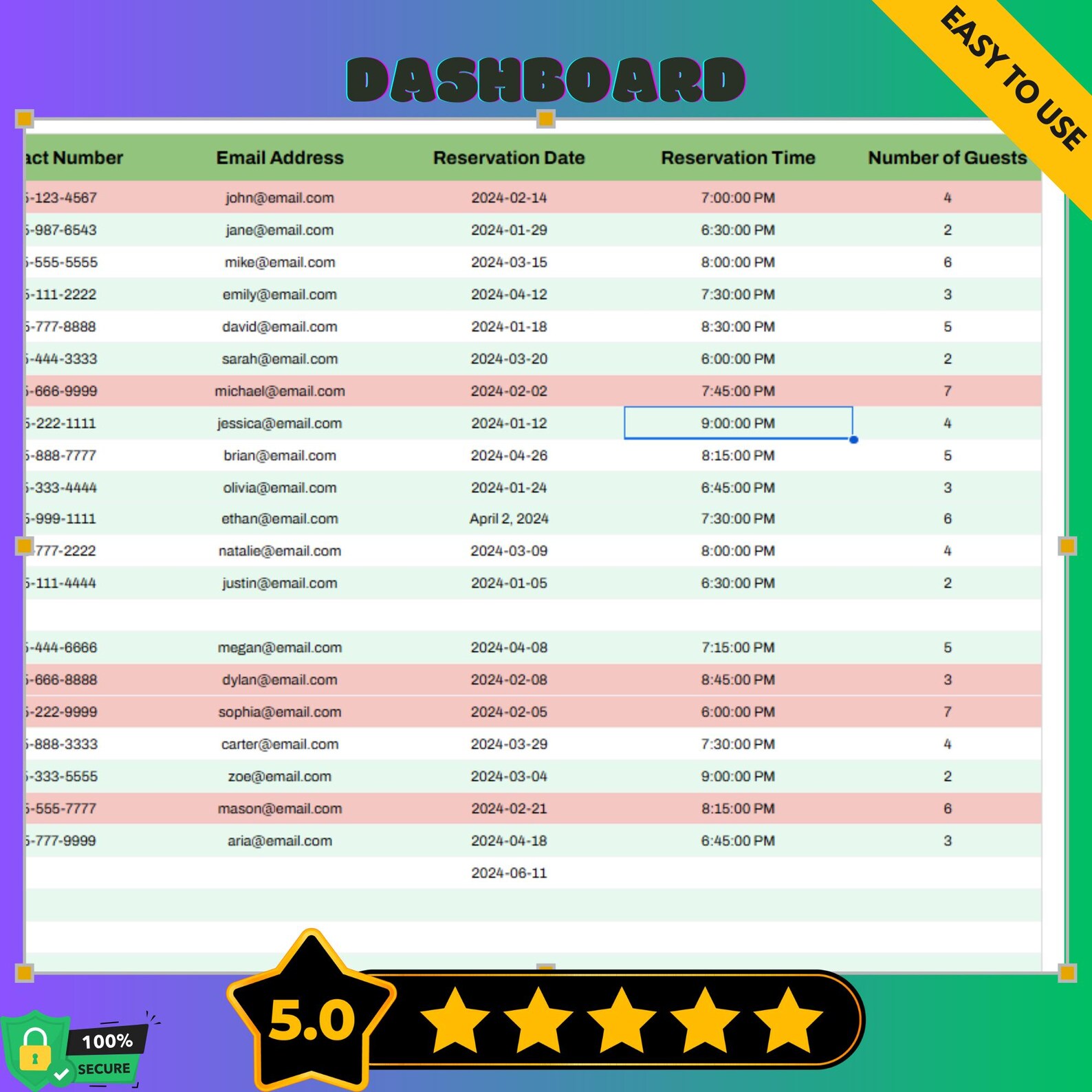 Restaurant Reservation Template,google Sheets Booking Tracker,digital ...
