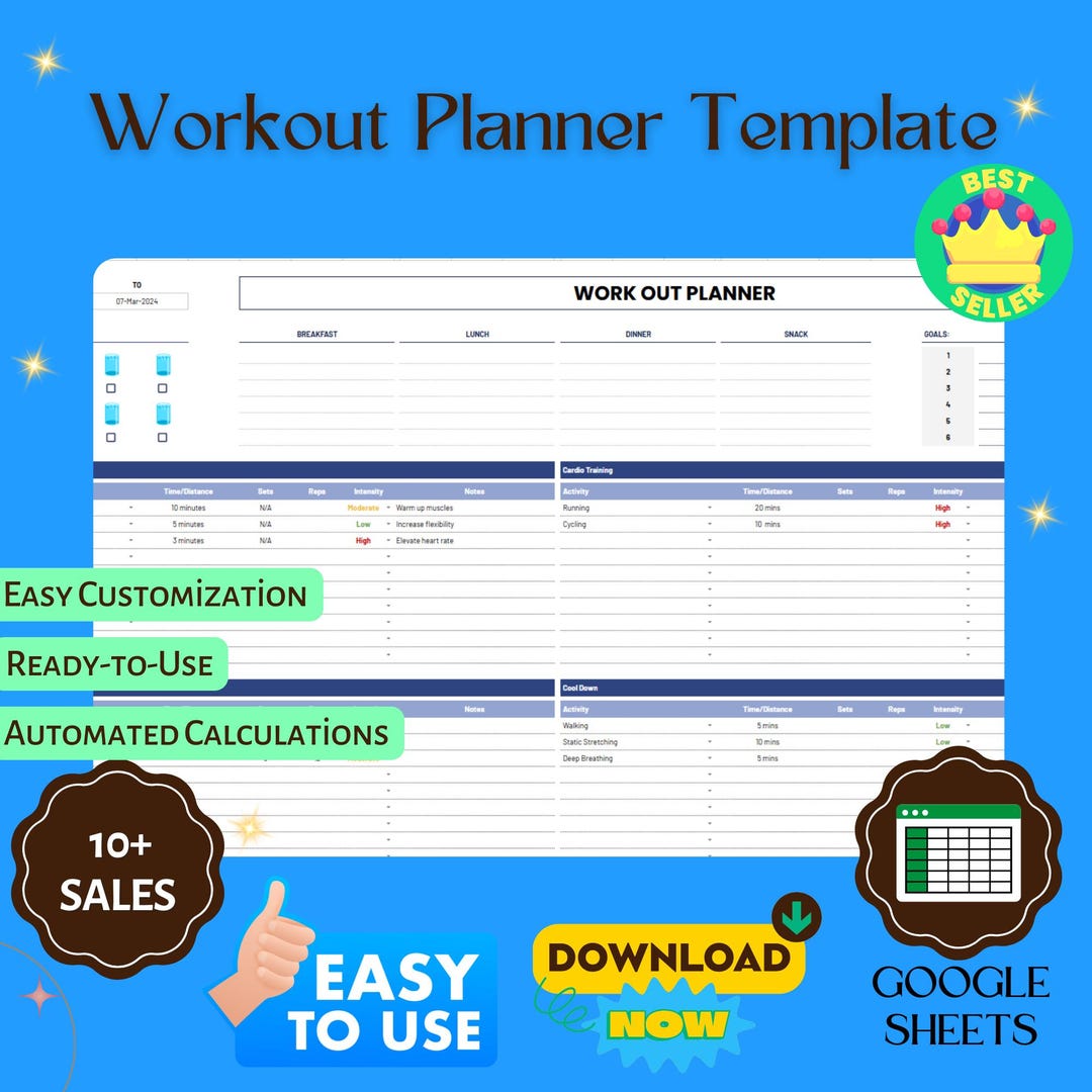 Workout Planner Template, Editable Google Sheets, Digital Download for ...