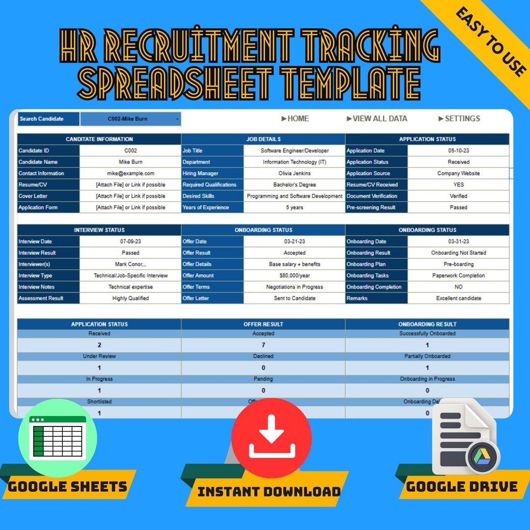 HR Recruitment Tracking Spreadsheet Template, Google Sheets Hiring ...