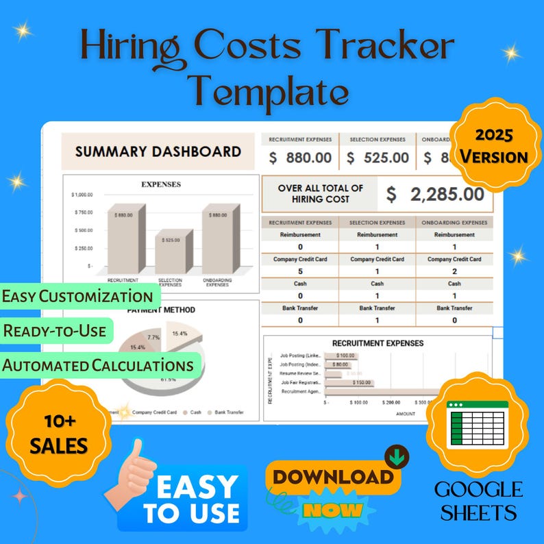 Hiring Costs Tracker Template, Recruitment Expense Monitoring Tool, HR ...