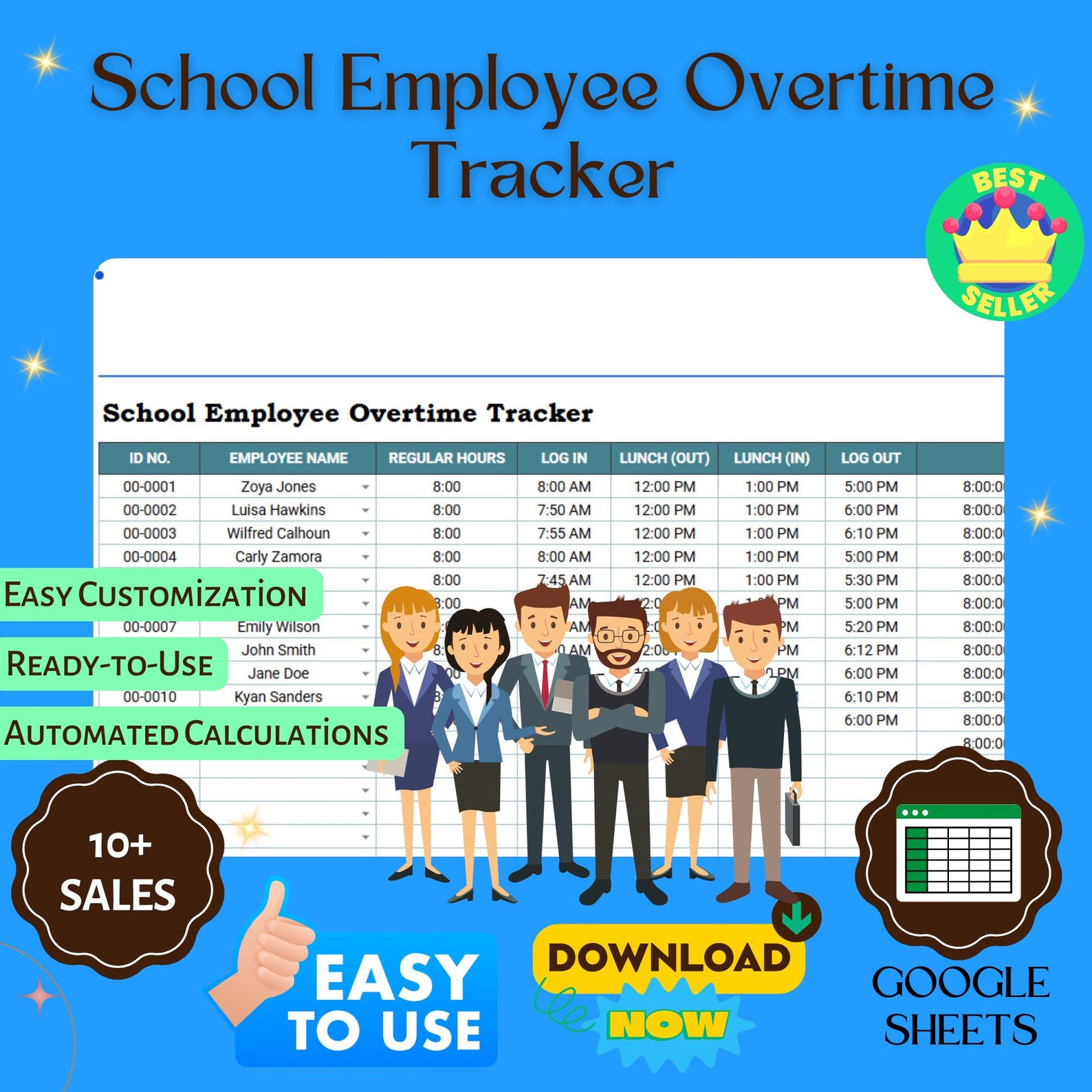 School Employee Overtime Tracker Template, Teacher Timesheet, HR ...