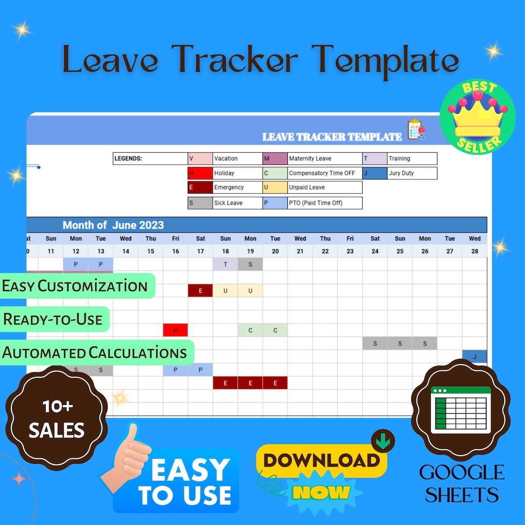Leave Tracker Template, Editable Google Sheets, Digital Download for ...