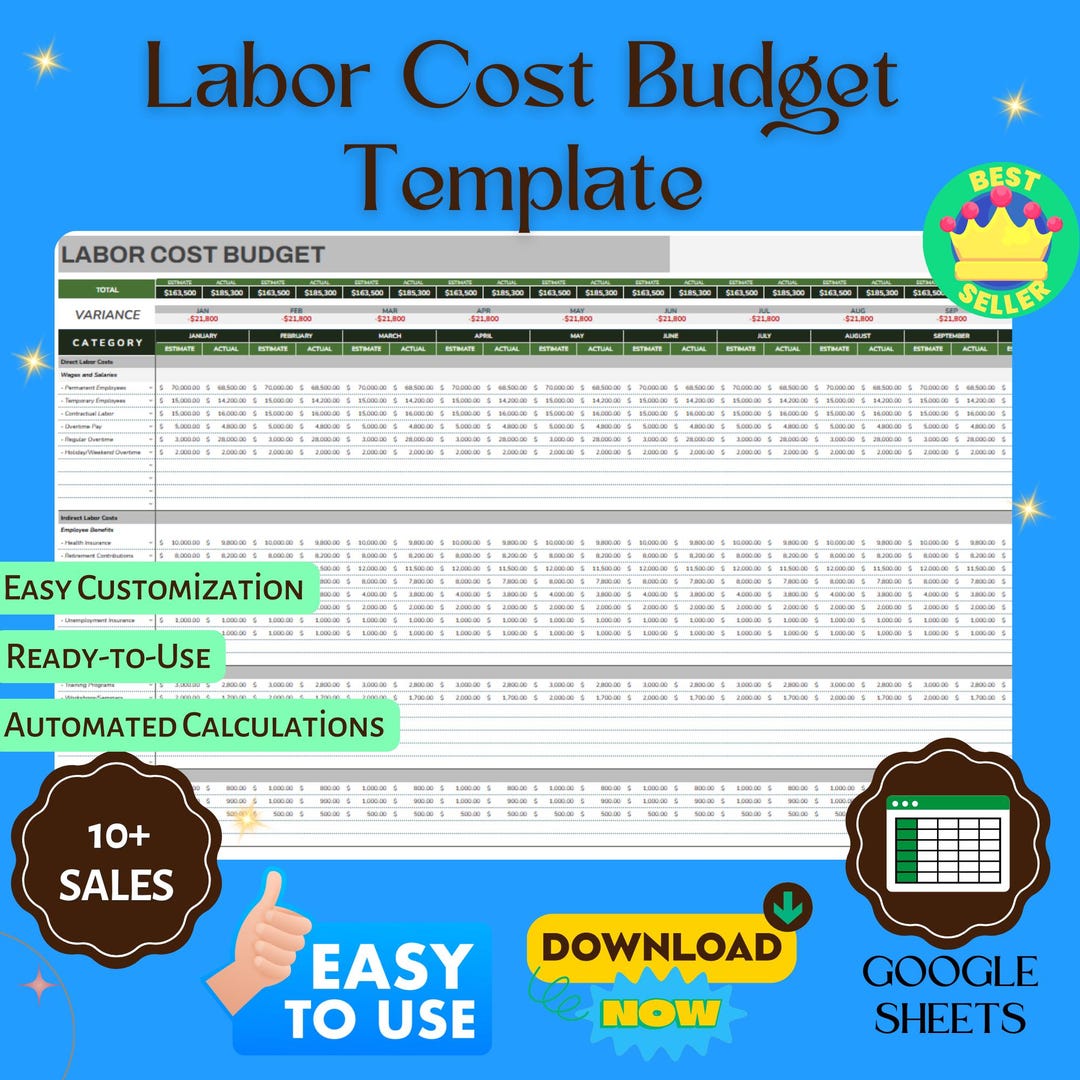 Labor Cost Budget Template, Google Sheets, Editable Digital Download ...