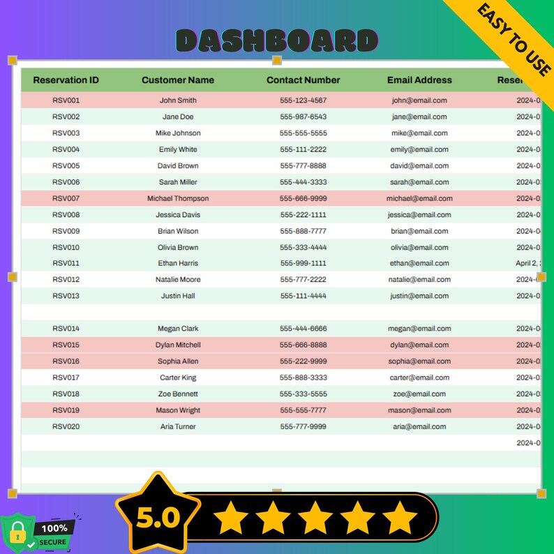 Restaurant Reservation Template,google Sheets Booking Tracker,digital ...