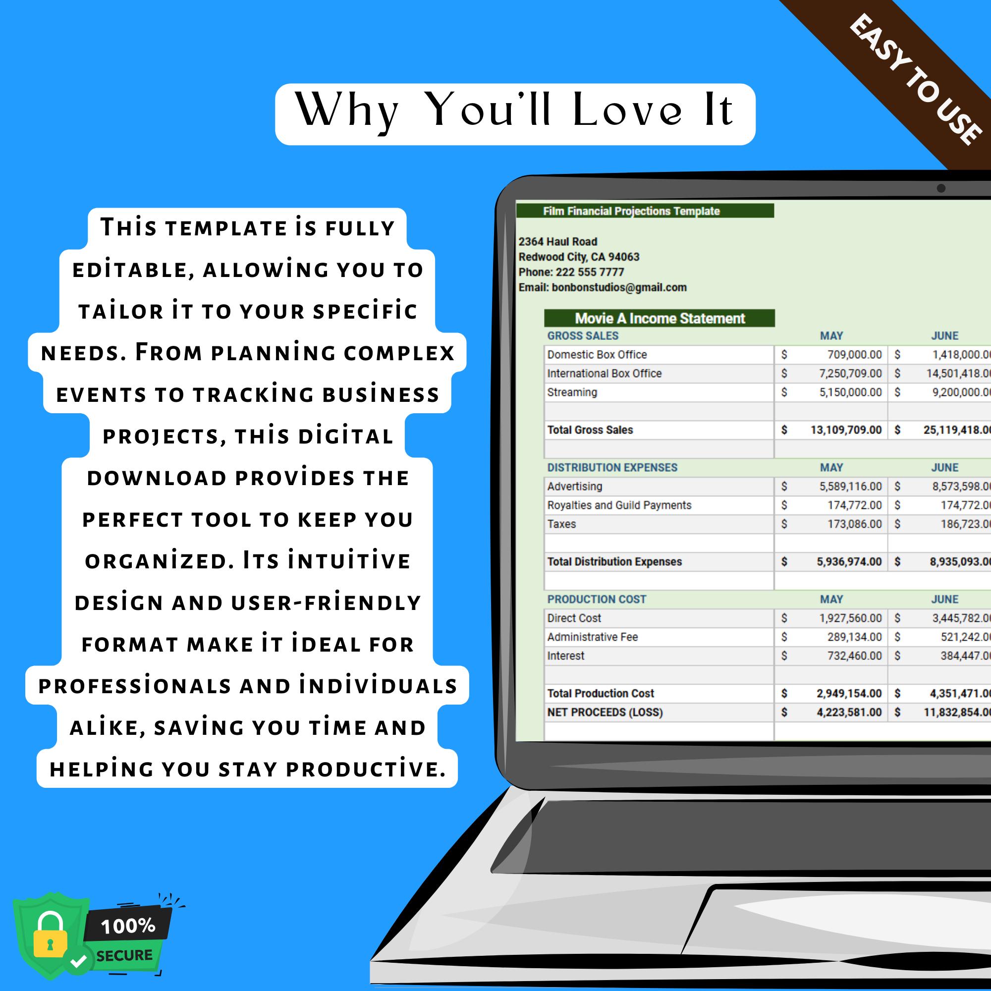 Film Financial Projections Template, Editable Film Budget Template ...
