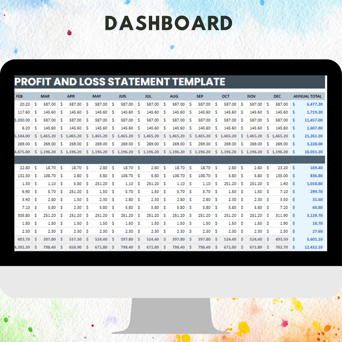 Profit and Loss Statement Template Google Sheets Editable Digital ...