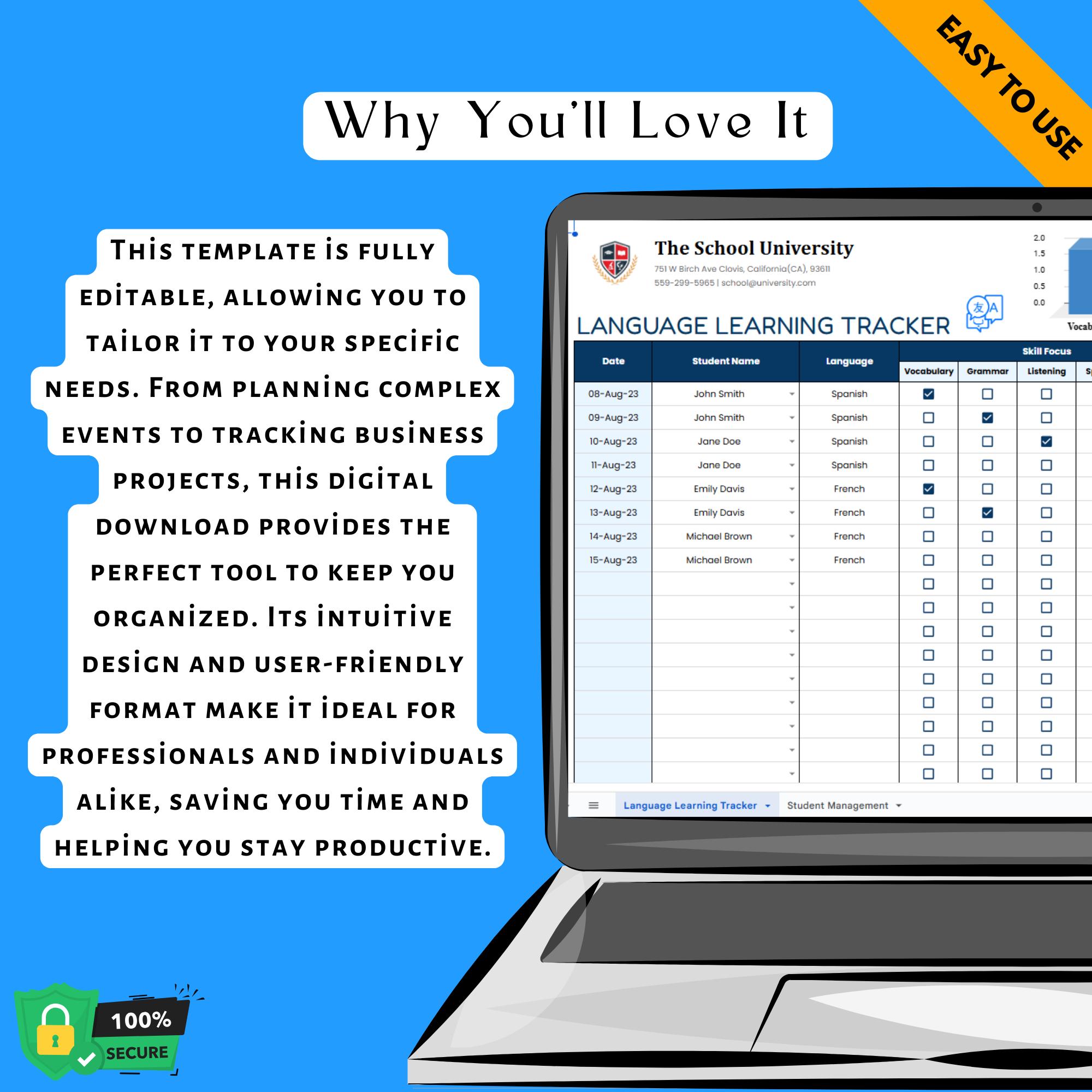 Language Learning Tracker Template, Editable Google Sheets Digital ...