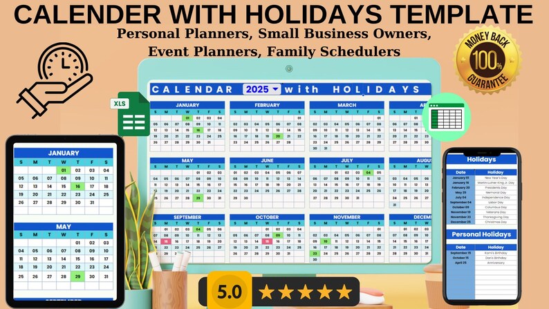 2024-25 Calendar Template With Holidays | Printable & Editable Google ...