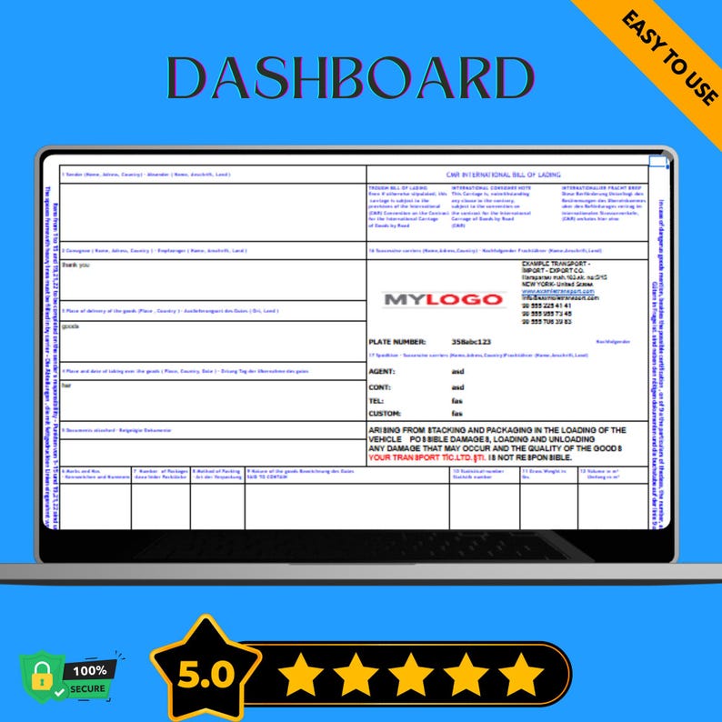 CMR International Bill of Lading Template: Google Sheets (digital ...