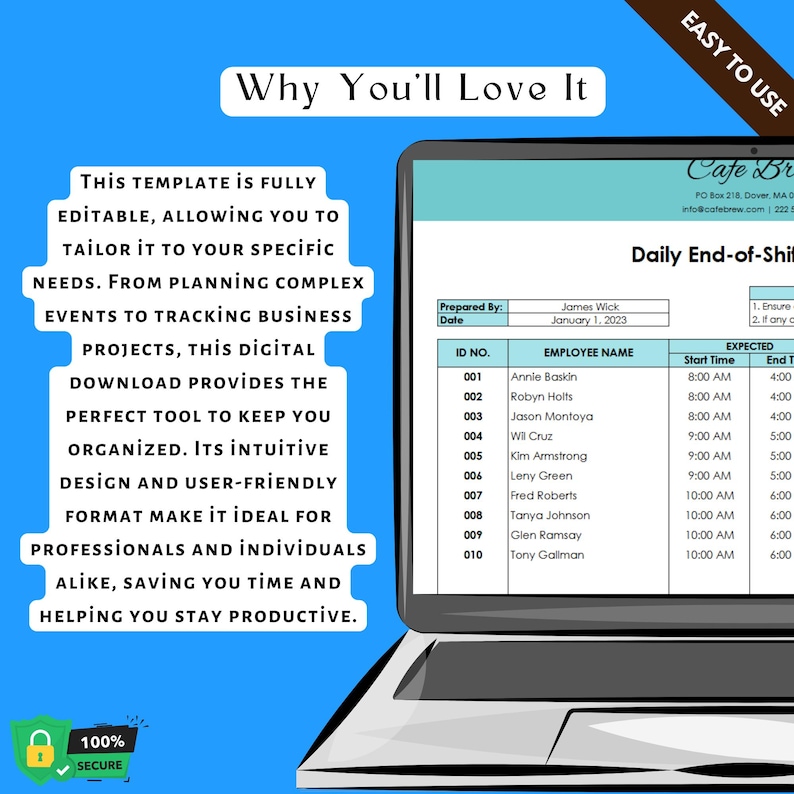 Daily End of Shift Report Template, Editable Google Sheets, Digital ...