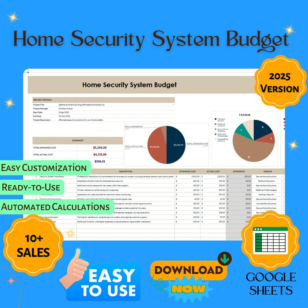 Home Security System Budget Template, Security Upgrade Cost Planner ...