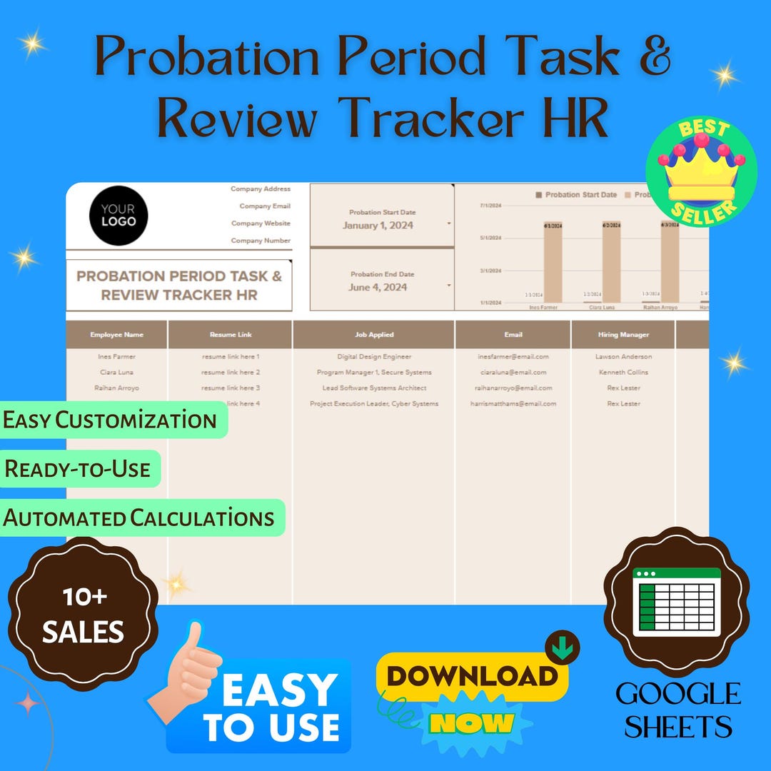 Probation Period Task & Review Tracker HR Template, Editable Google ...
