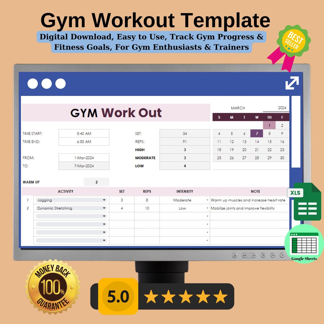 Gym Workout Template, Editable Google Sheets Template, Digital Download ...