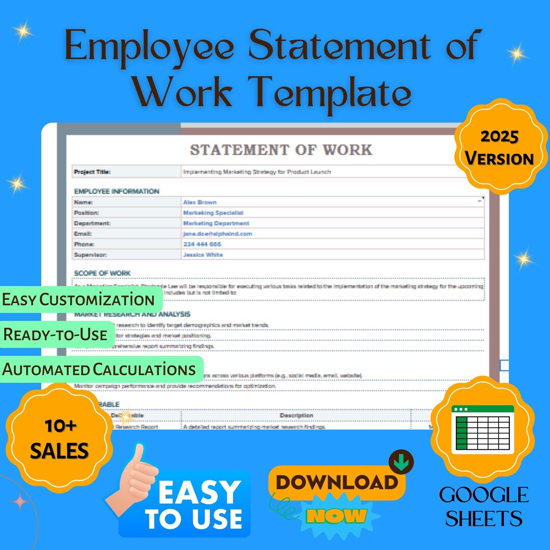 Employee Statement of Work Template: Job Scope - Google Sheets (digital ...