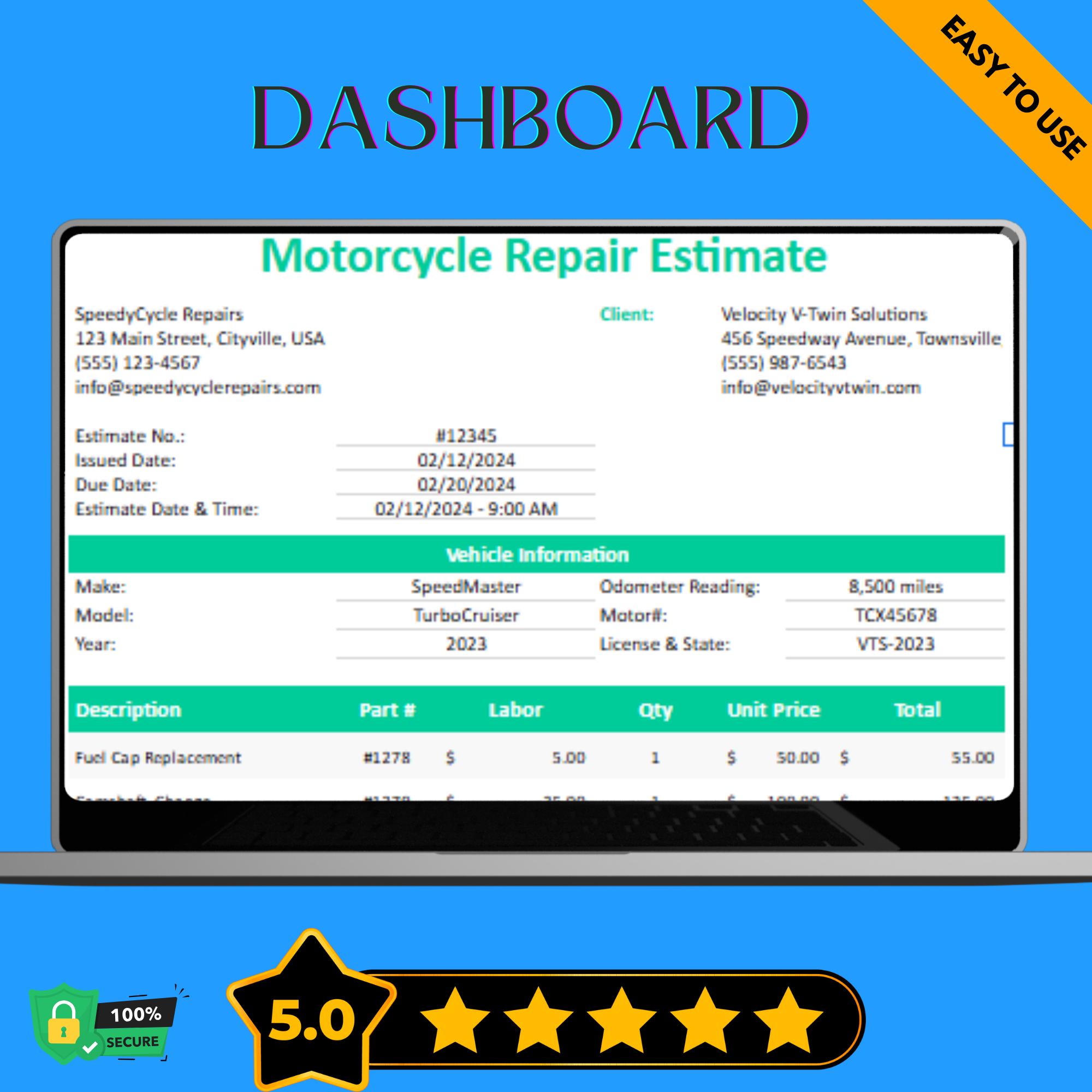 Motorcycle Repair Estimate Template, Google Sheets Auto Service Invoice ...