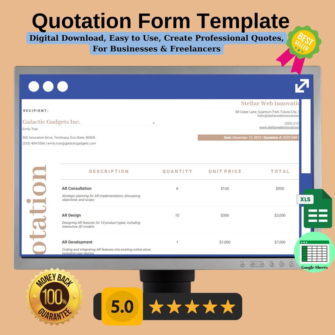 Quotation Form Template, Editable Google Sheets Template, Digital ...