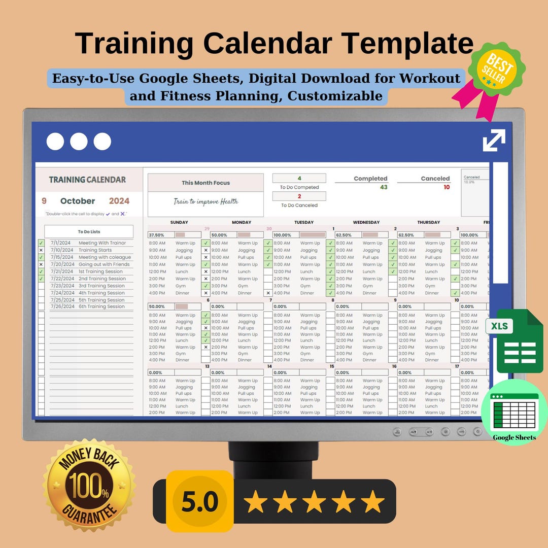 Training Calendar Template Editable, Easy-to-use Google Sheets, Digital ...