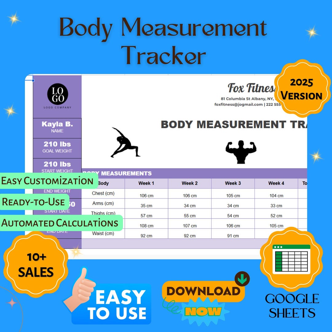Body Measurement Tracker Google Sheets, Fitness Progress Log, Body ...