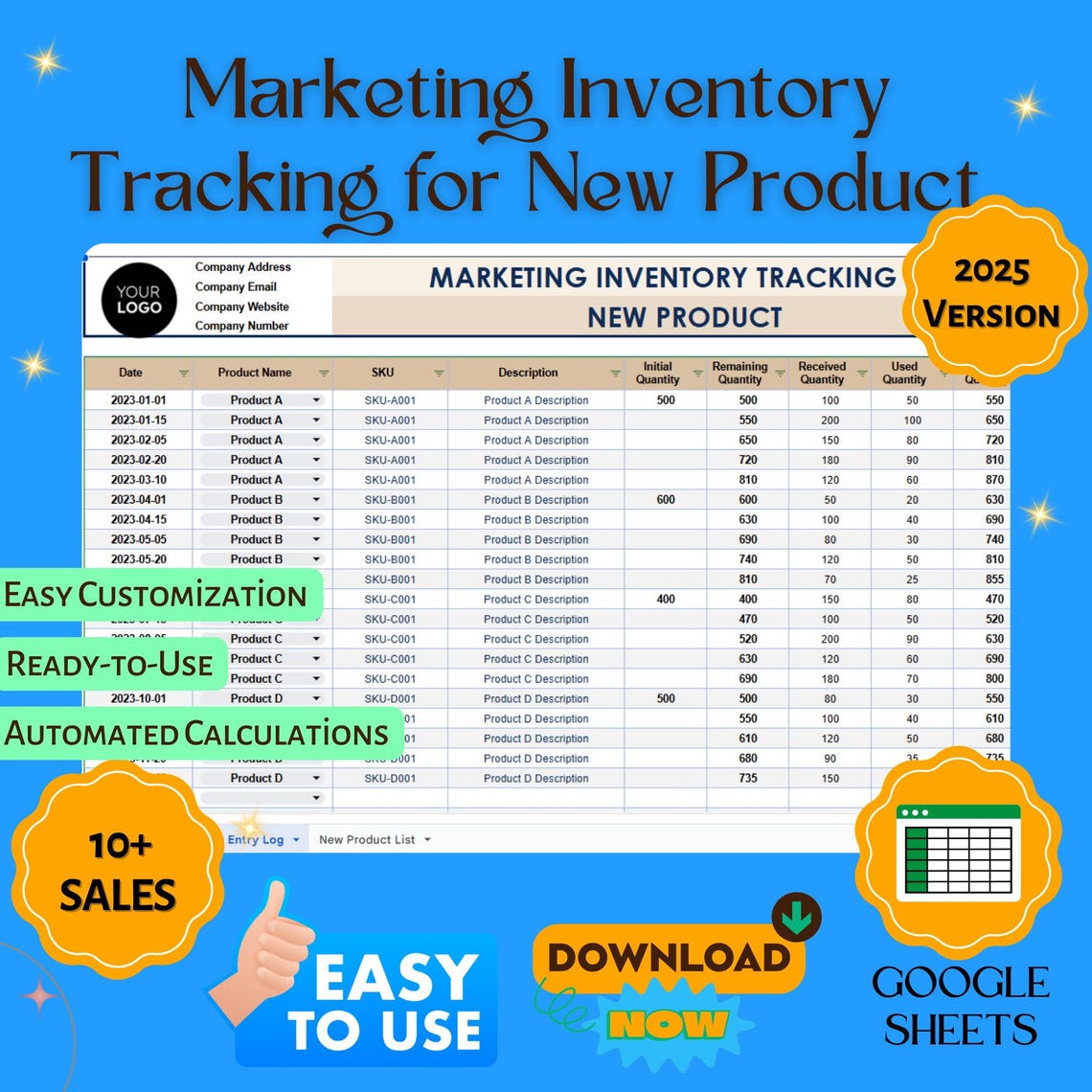 Marketing Inventory Tracker: Google Sheets Template (digital Download ...