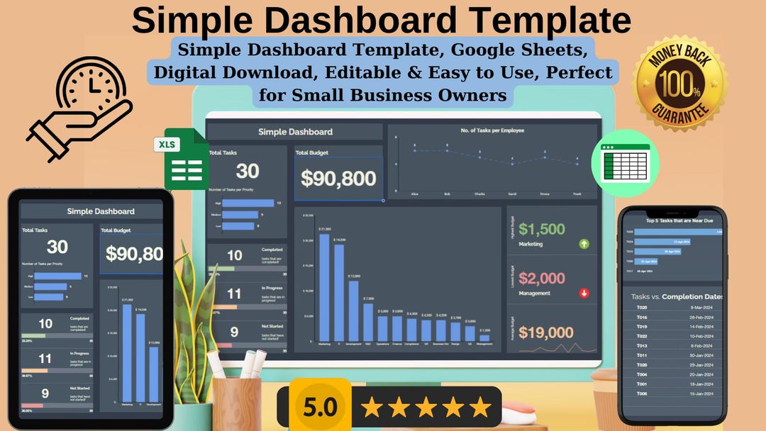 Editable Simple Dashboard Template for Google Sheets, Perfect for Small ...