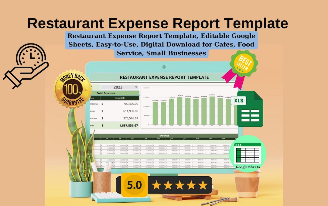 Restaurant Expense Report Template: Editable Google Sheets (digital ...