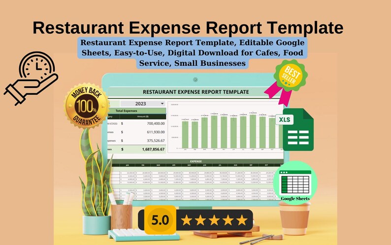 Restaurant Expense Report Template: Editable Google Sheets (digital ...