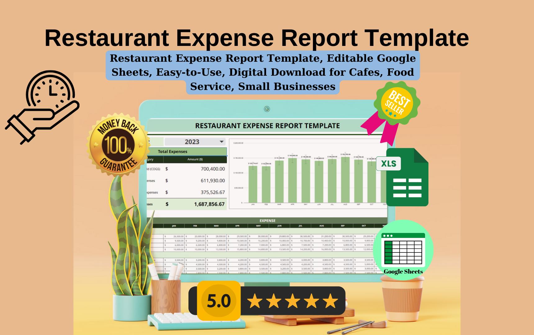 Restaurant Expense Report Template: Editable Google Sheets (digital ...