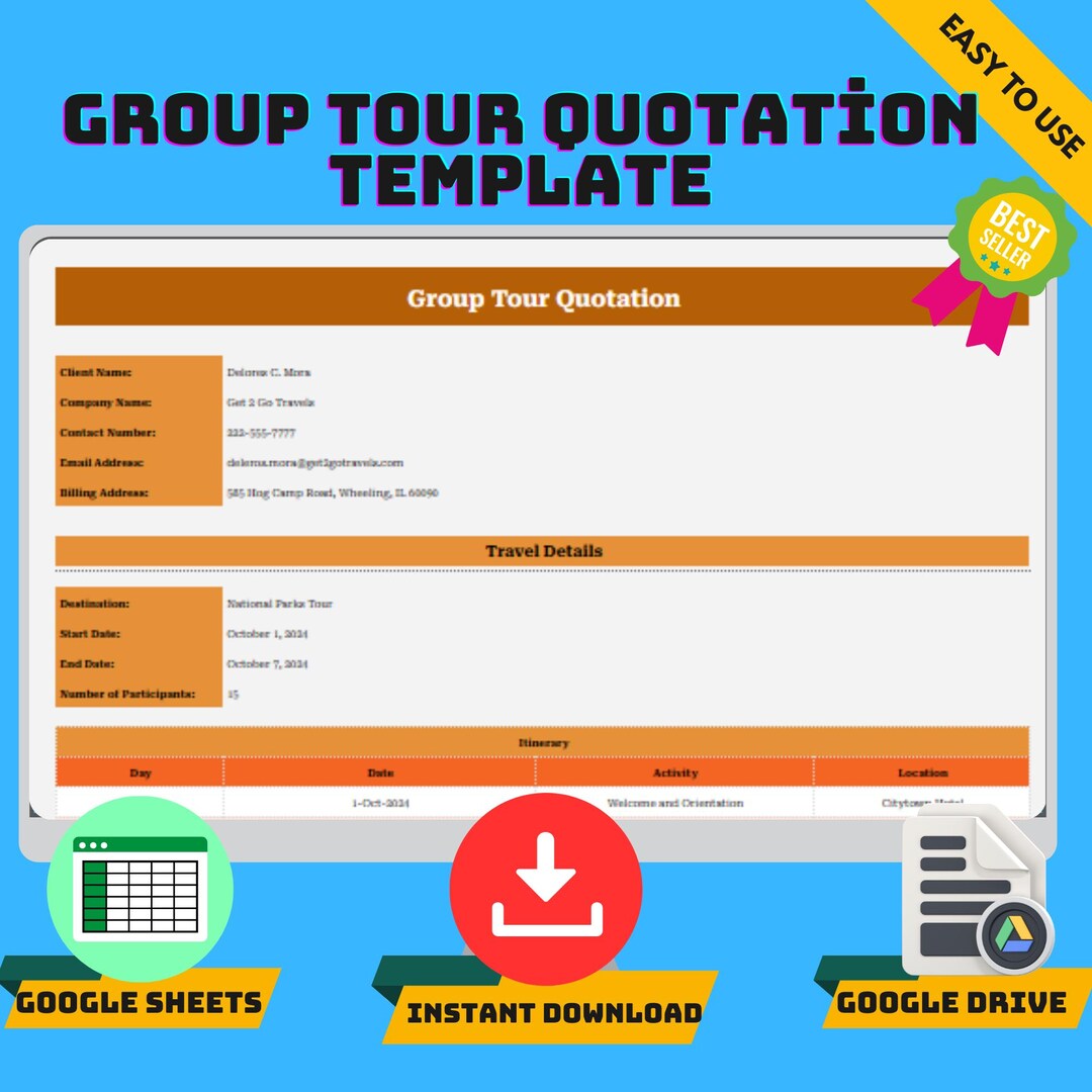 Group Tour Quotation Template, Google Sheets Travel Quote Calculator ...