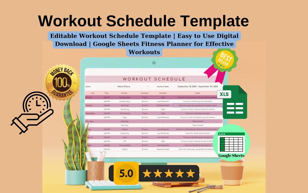 Editable Workout Schedule Template | Easy to Use Digital Download ...
