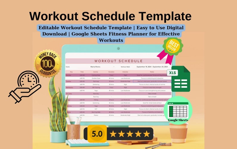 Editable Workout Schedule Template Easy to Use Digital Download Google ...