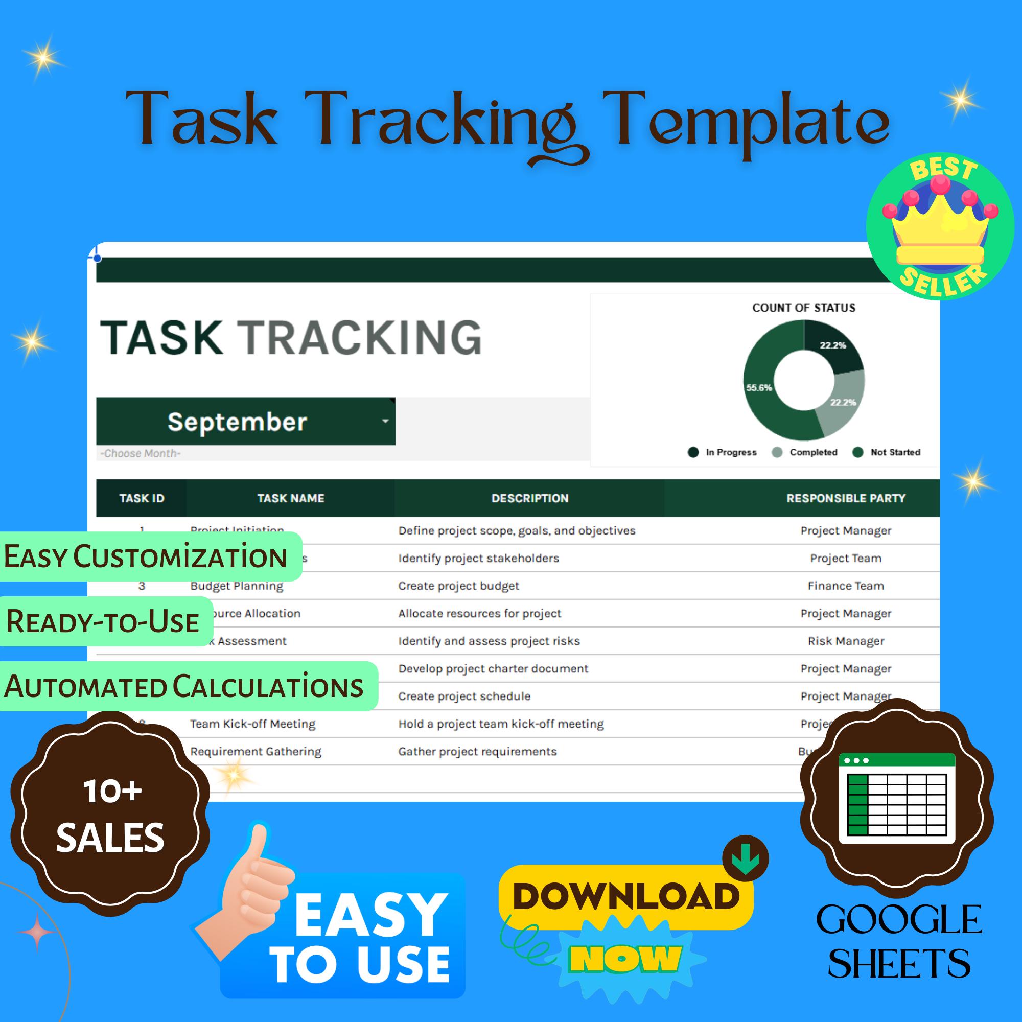 Task Tracking Template, Google Sheets, Project Management Tool, Simple ...