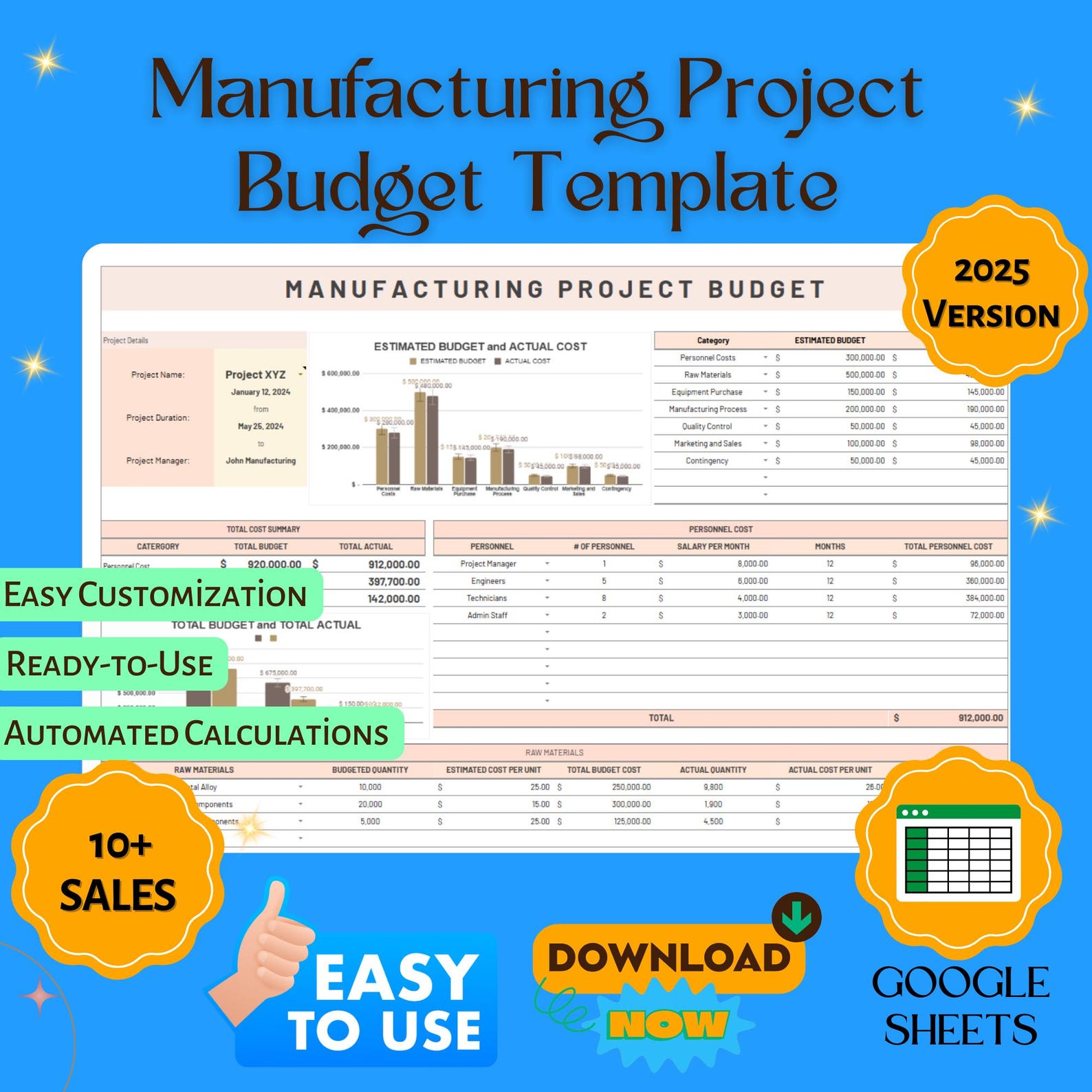 Manufacturing Project Budget Template, Production Cost Tracker, Factory ...