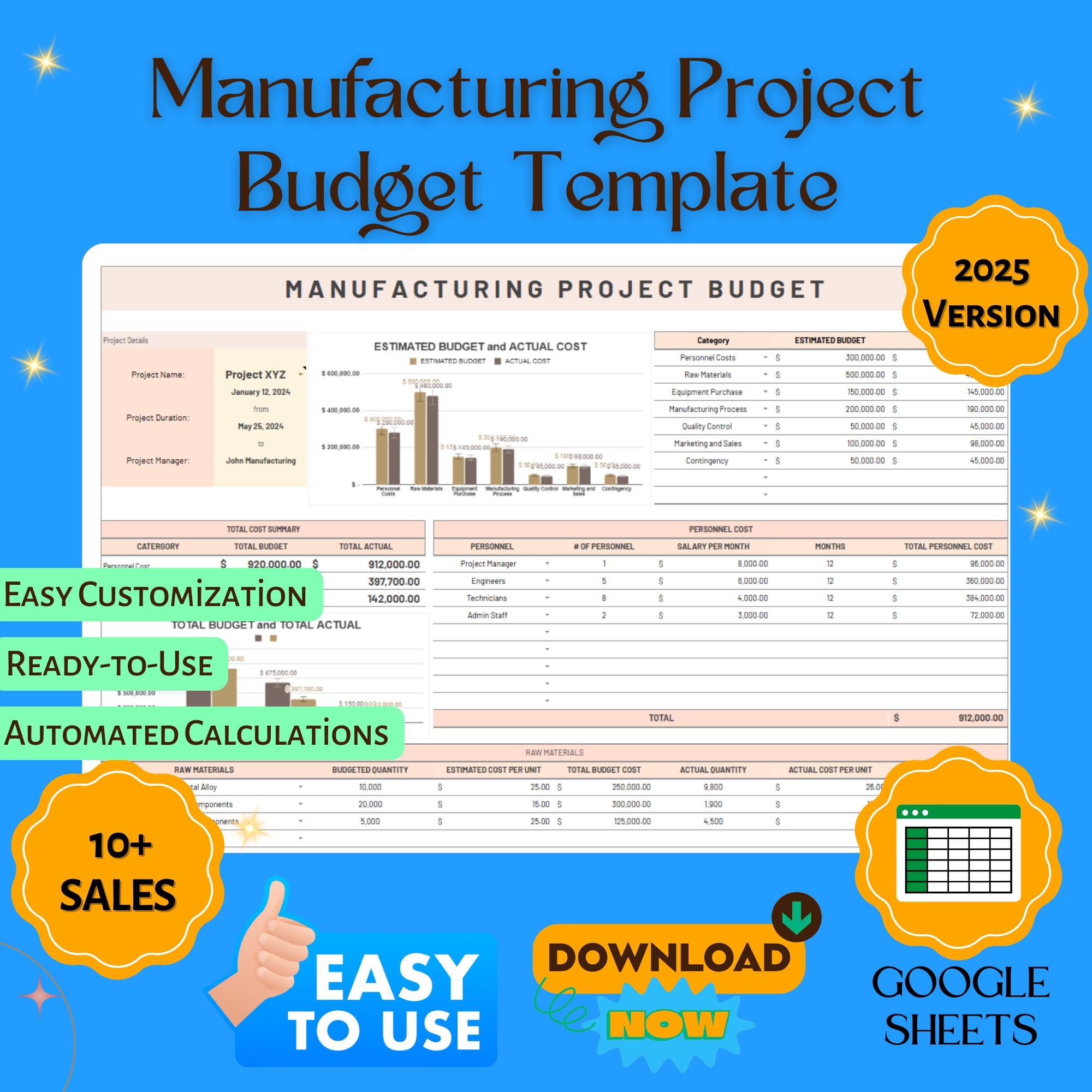 Manufacturing Project Budget Template, Production Cost Tracker, Factory ...