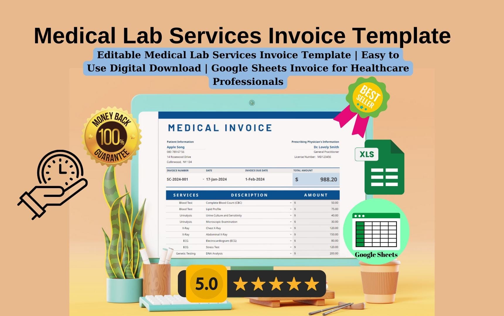 Editable Medical Lab Services Invoice Template | Easy to Use Digital ...