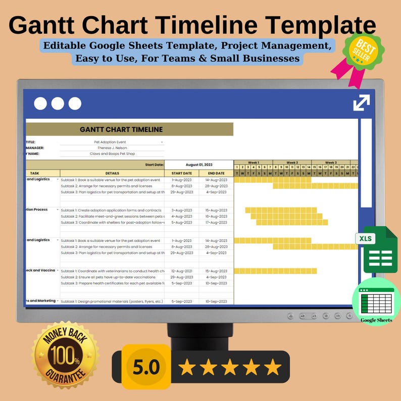 Gantt Chart Timeline Template, Digital Download, Editable Google Sheets ...
