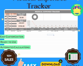 Medical Expenses Tracker Template, Editable Google Sheets, Digital ...
